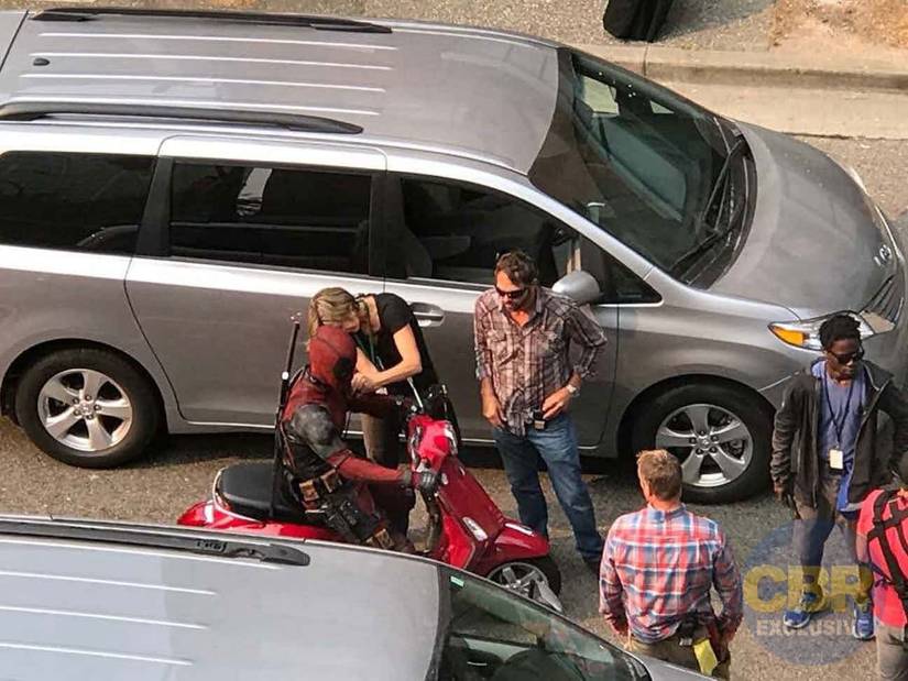 Wade Wilson Rides Scooter in Deadpool 2 Set Photos