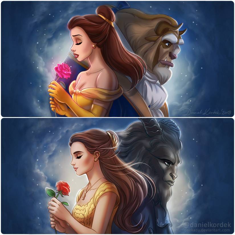 Belle And The Beast Drawing Whimsical Rose Garden With Belle And The