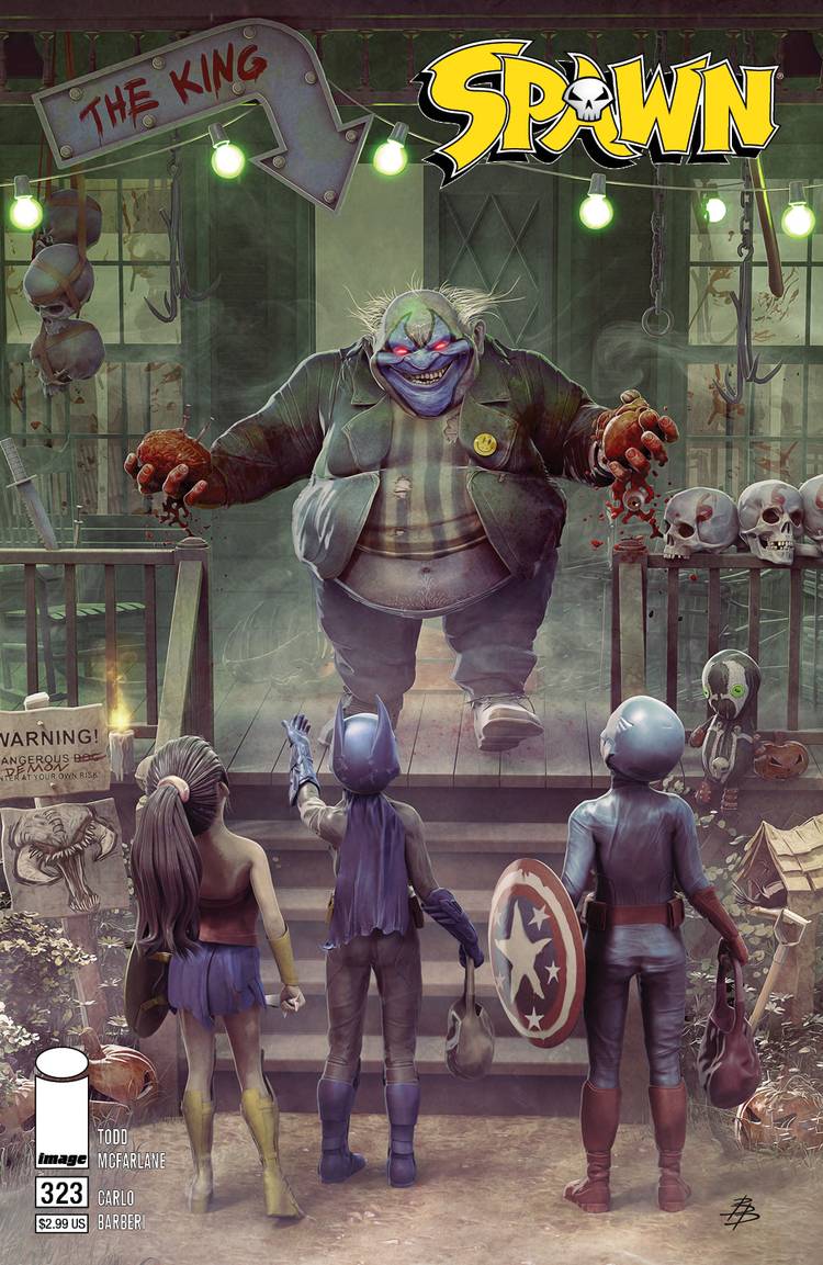 Batman, Wonder Woman and Captain America Cameo on Spawn #323 Cover