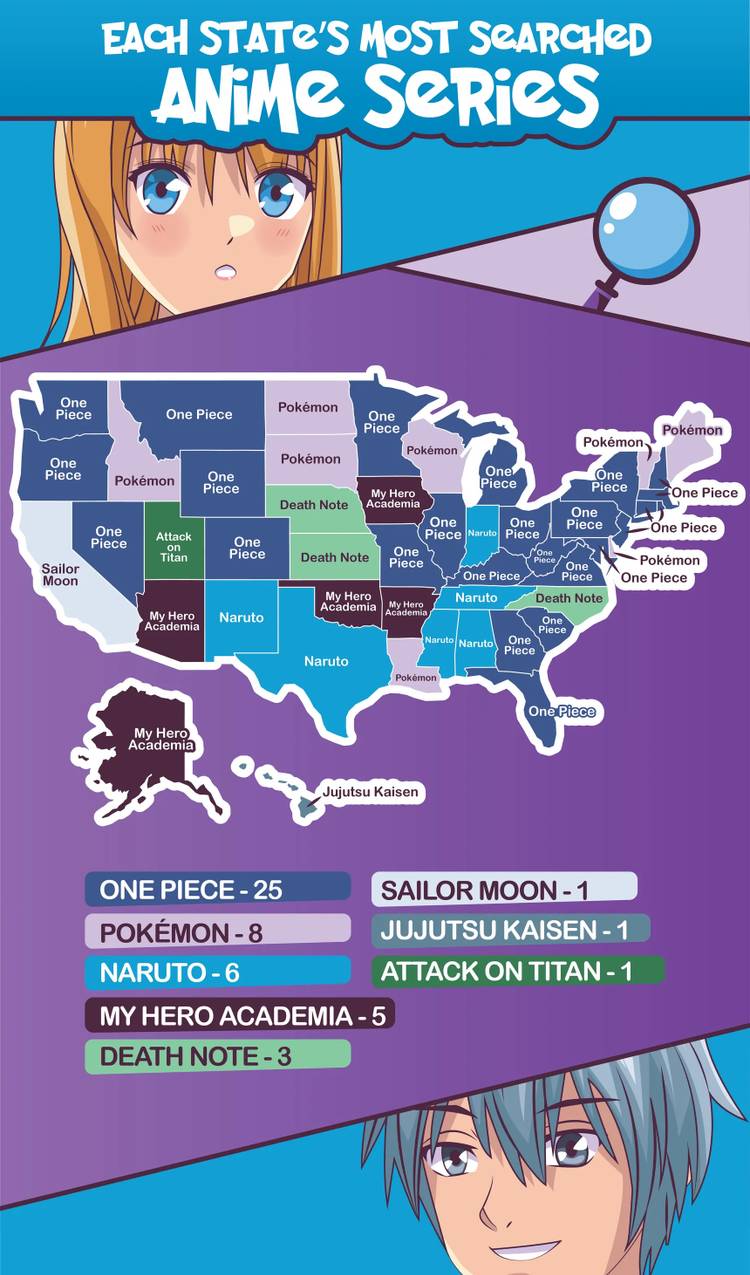 One Piece Dominates Map Showing the Most Popular Anime in Each U.S. State