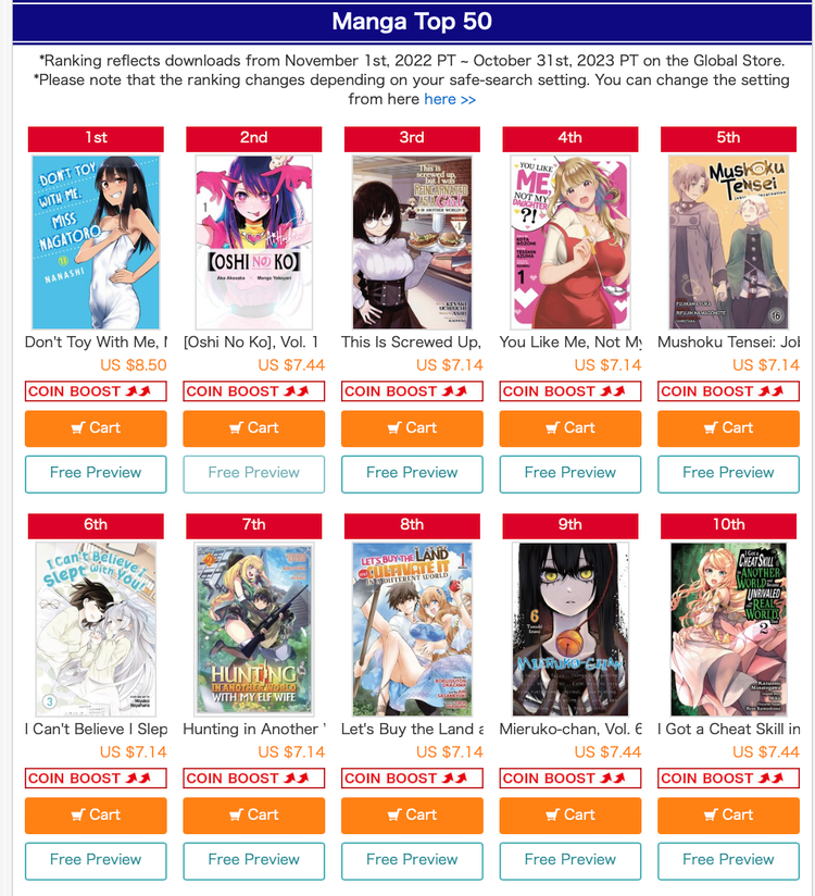 BookWalker's Best-Selling Manga of 2023 Include Oshi no Ko, Isekai Titles