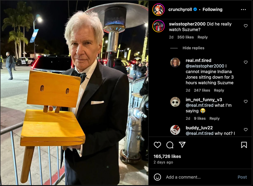 Crunchyroll Shares Harrison Ford and Anime Character Golden Globes Photo