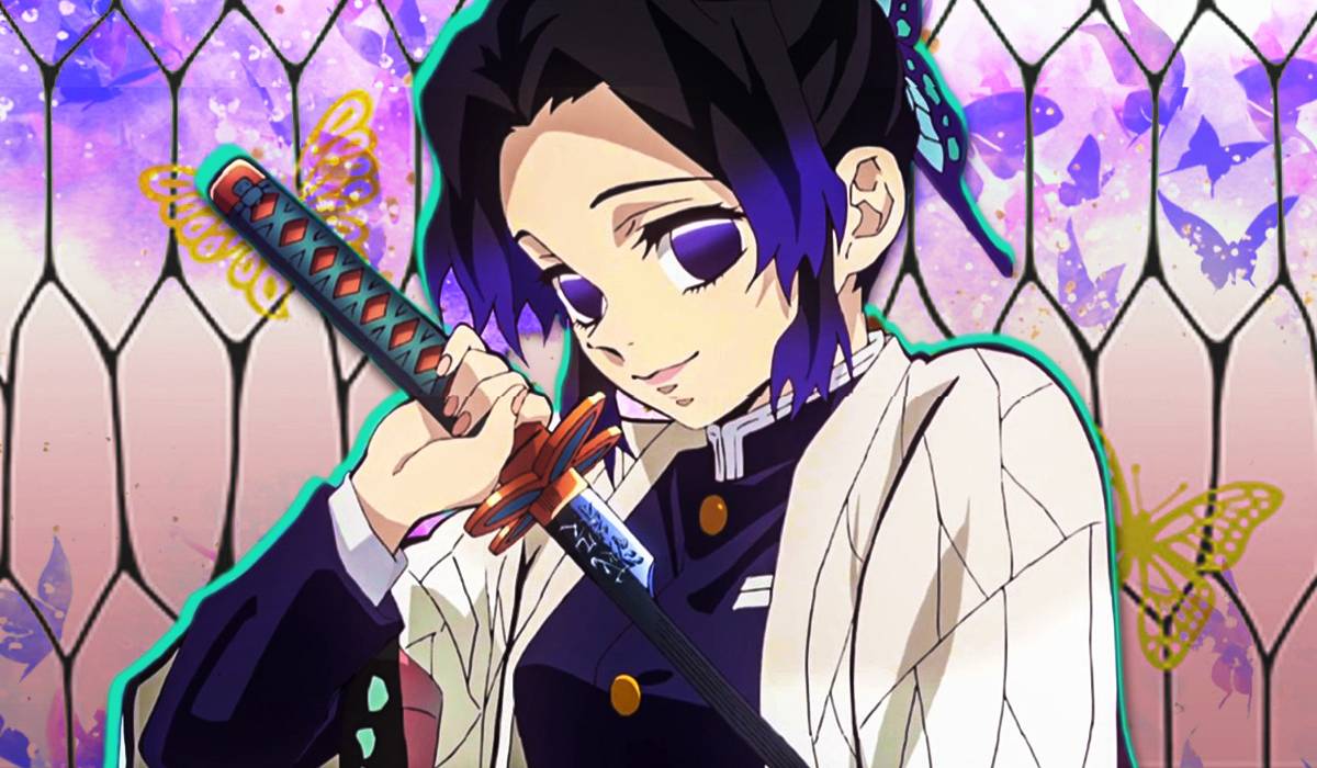 Demon Slayer Shinobu Kochou With Purple Eyes Purple Hair Having Long