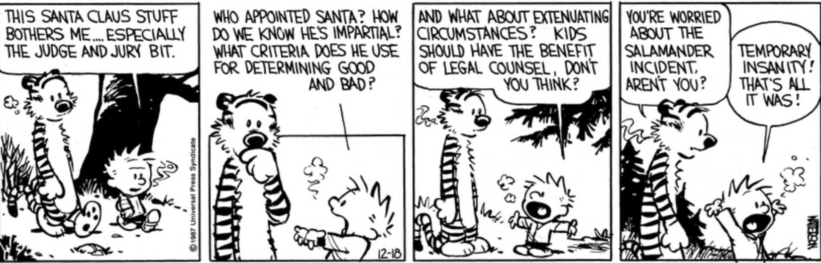 Calvin and Hobbes Ask Some Tough Questions About Santa Claus' Existence