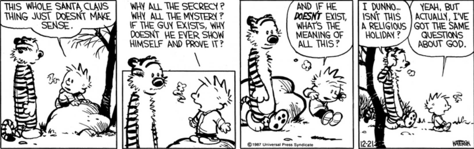 Calvin and Hobbes Ask Some Tough Questions About Santa Claus' Existence