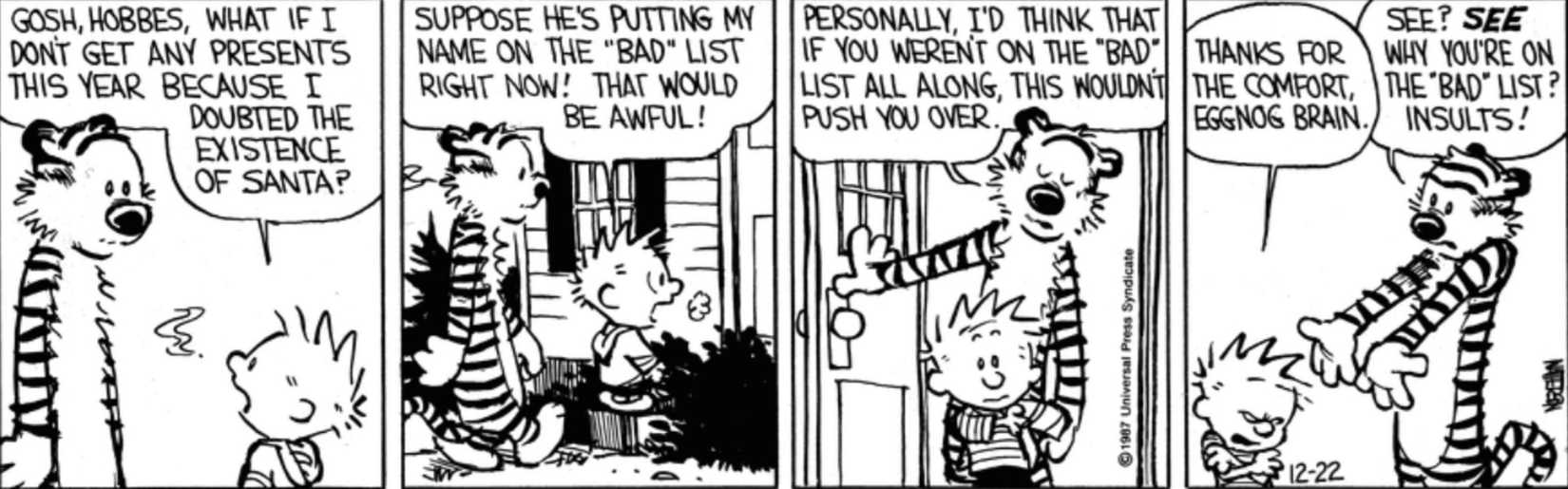 Calvin and Hobbes Ask Some Tough Questions About Santa Claus' Existence