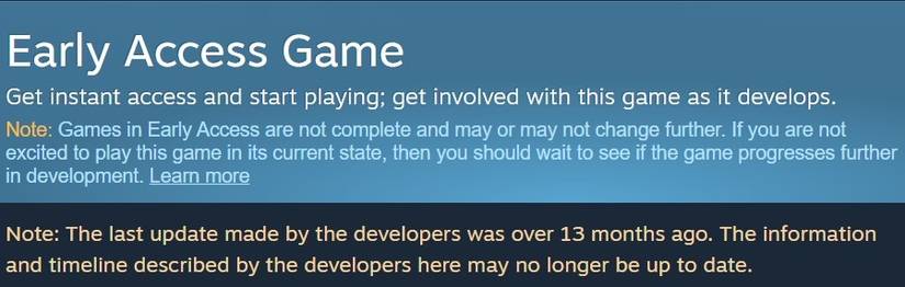 Steam Now Warns Players if an Early Access Game Has Been Abandoned