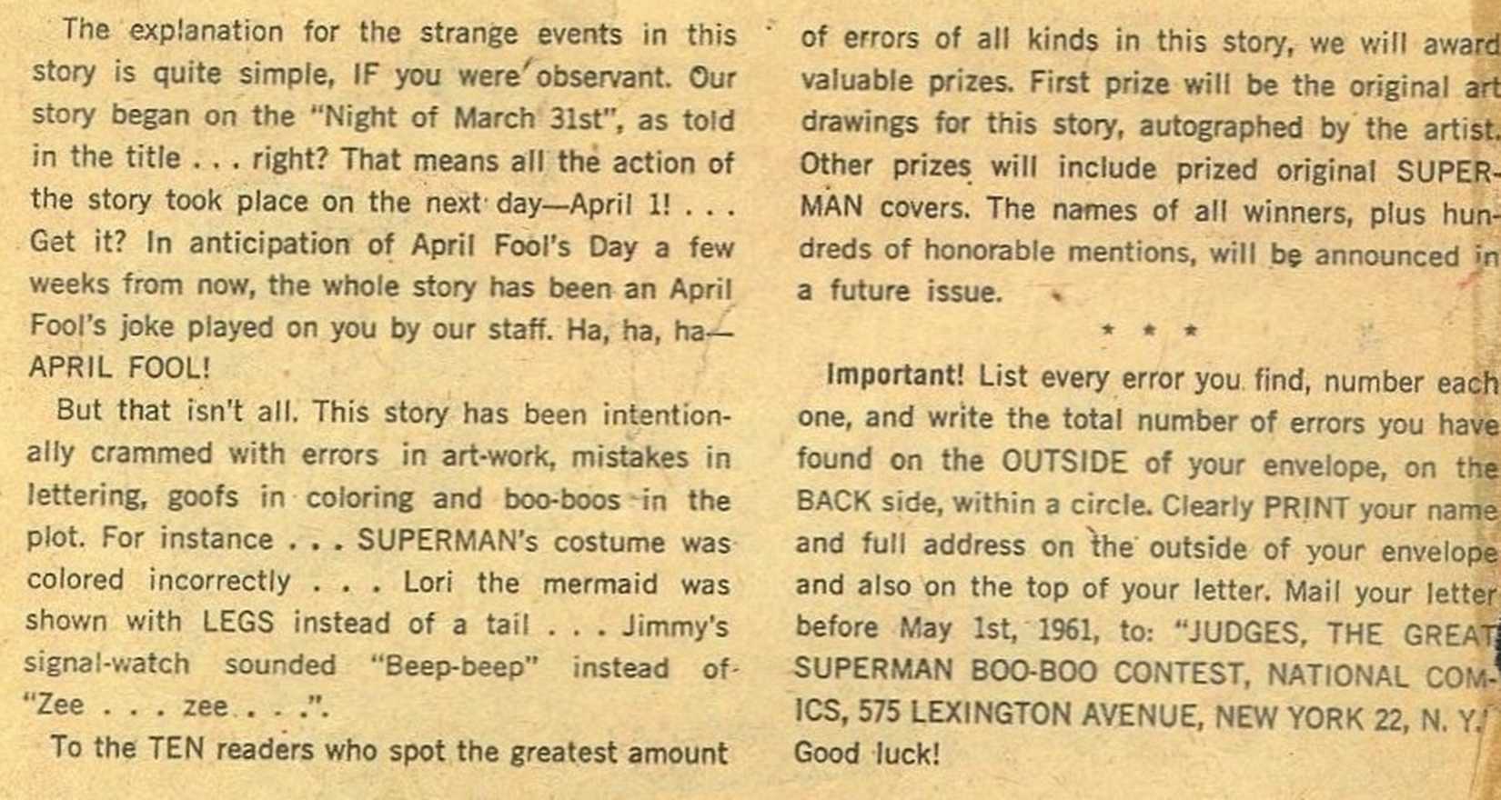 Who Won the Famous Superman April Fool's Contest?