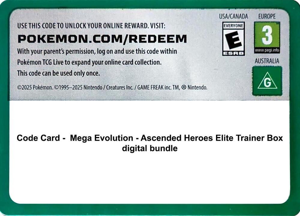 Code Card Ascended Heroes Elite Trainer Box digital bundle - ME ...