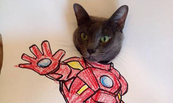 CUTE! Iron Man cardboard cat art is awesomely adorable