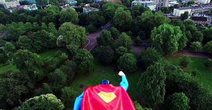 Superman action figure takes flight in terrific drone video
