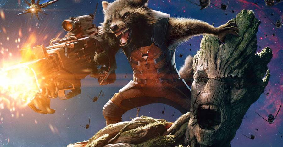 Rocket and Groot Fire Off Rounds in "Guardians of the Galaxy" Poster