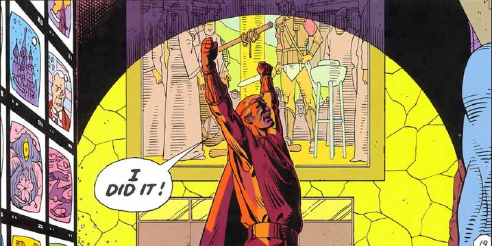 In Watchmen (2009), the blood on the Comedian's pin resembles the ...